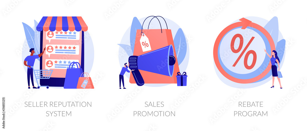 E commerce icons cartoon set. Online store discounts. Internet shopping ...