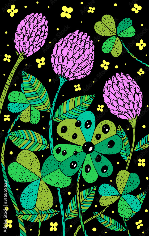 Clover - floral illustration. colorful plant drawing. Graphic ...