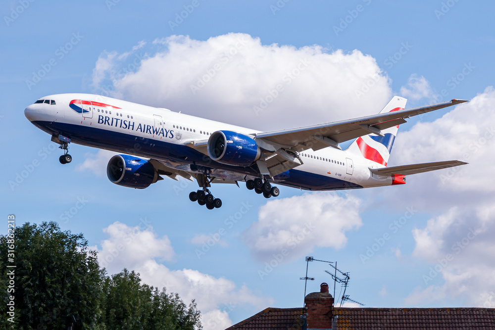 British Airways Boeing 777 airplane at London Heathrow Stock Photo ...