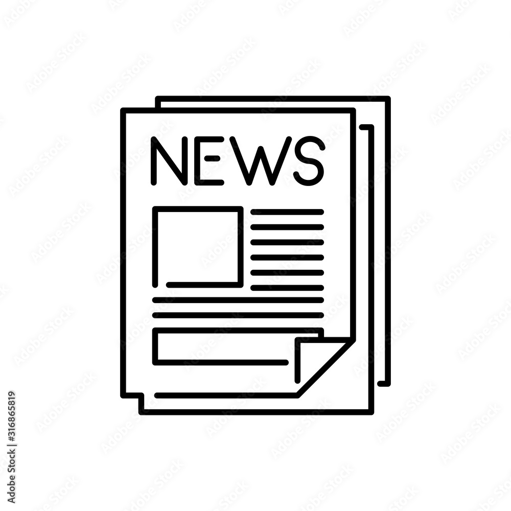 Símbolo noticias. Icono plano lineal hojas de periódico en color negro ...
