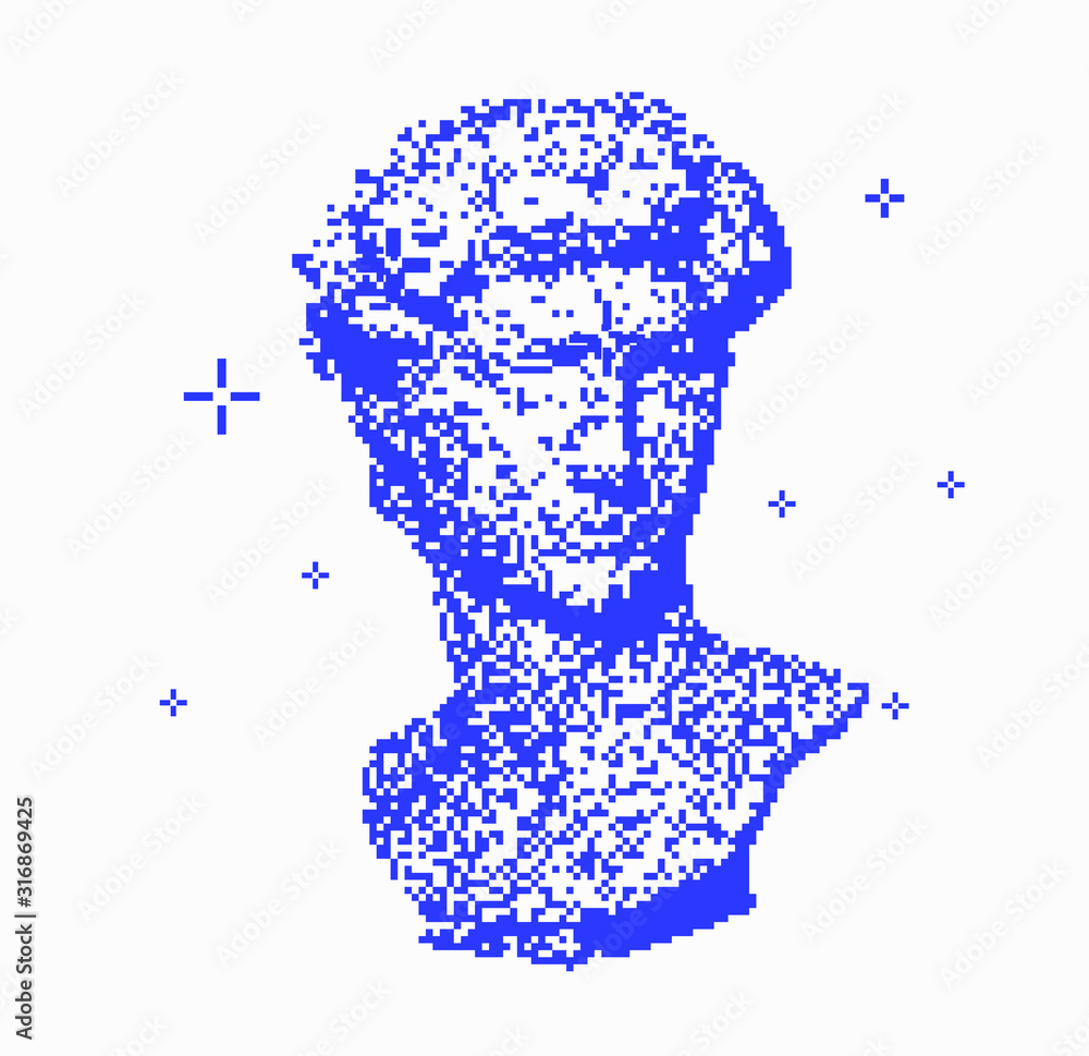 Vector pixel art ilustration with Michelangelo's David bust. Vaporwave ...