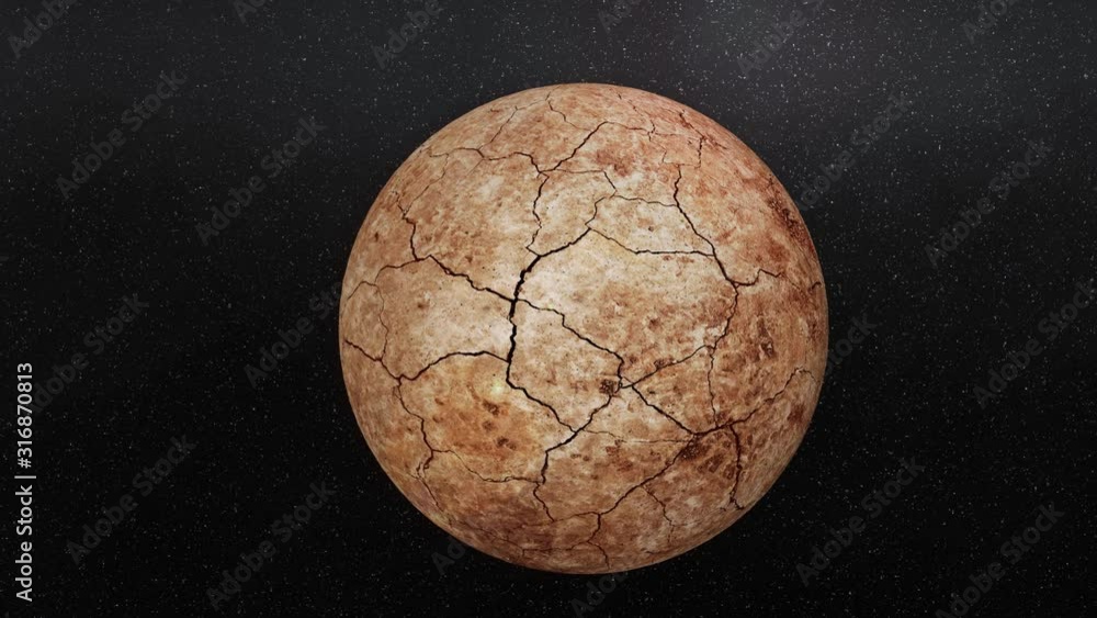 Dry and dead planet 3D CGI Render with camera movement, sun flares and ...