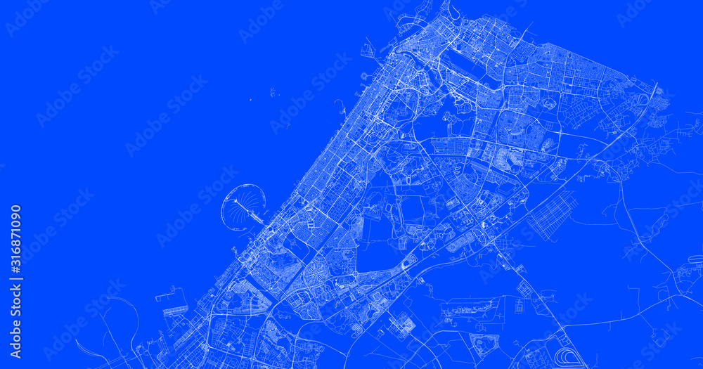 Blueprint of Dubai city, One Color Map, color change, Artprint Stock ...