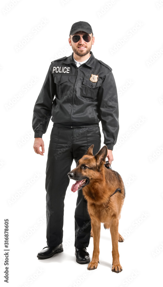 Male police officer with dog on white background Stock Photo | Adobe Stock