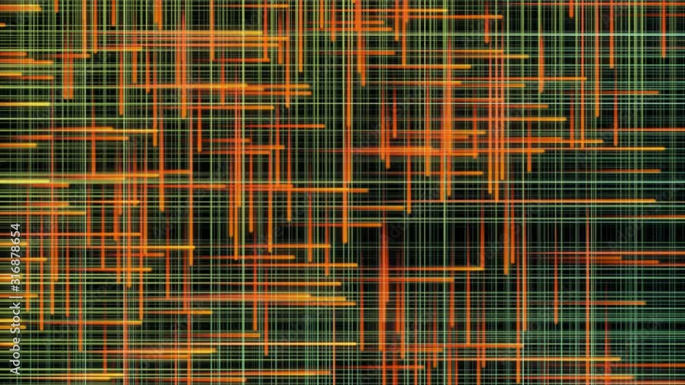 Abstract colorful narrow straight lines flowing on black background ...