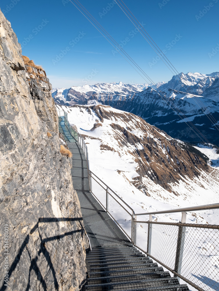 The Thrill Walk at Birg near Schiltorn in the Swiss Alps. It's a steel ...