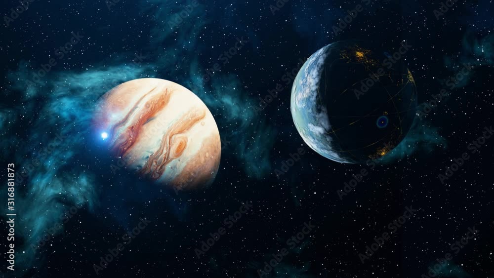 Abstract realistic planets rotating on black background, Solar System ...