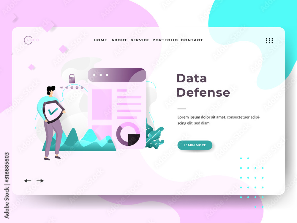 Landing page template of Data Defense. man is guarding the database ...