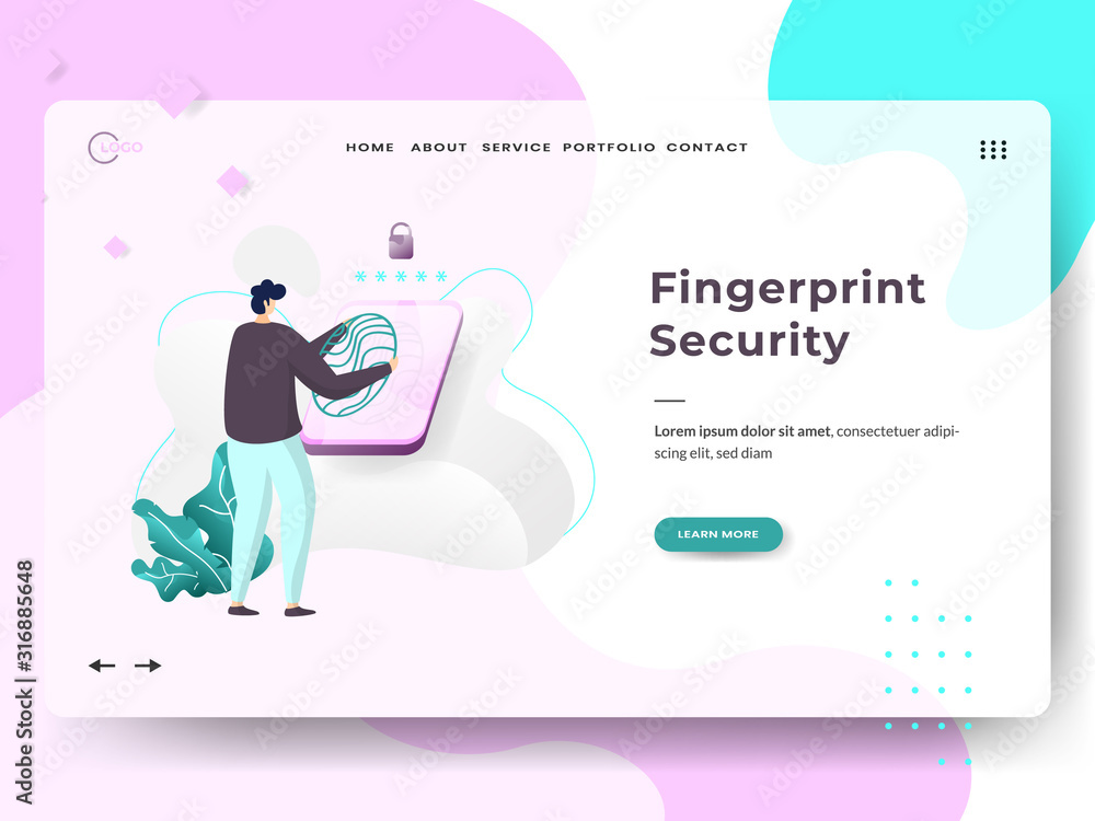 Landing page template of Fingerprint Security. man is inserting ...