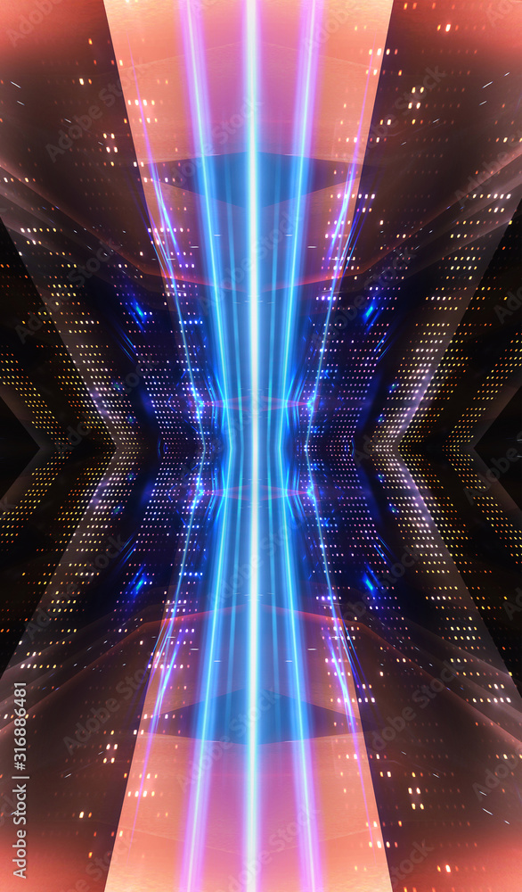 Abstract neon background. Cover layout, poster. Symmetrical reflection ...