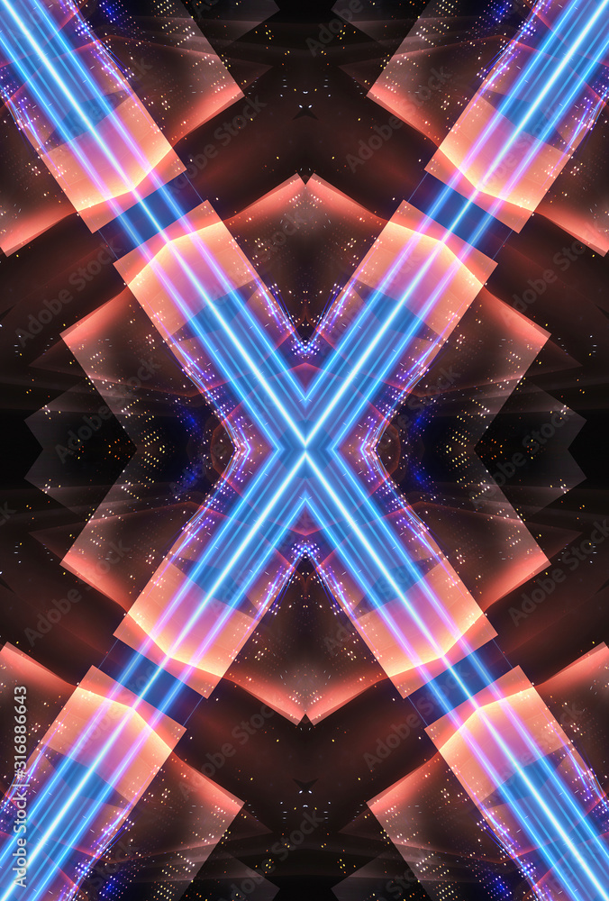 Abstract neon background. Cover layout, poster. Symmetrical reflection ...