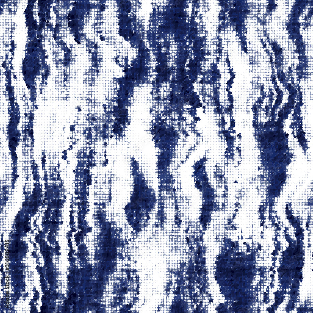 Indigo cyanotype dyed effect distressed worn bleached graphical motif ...