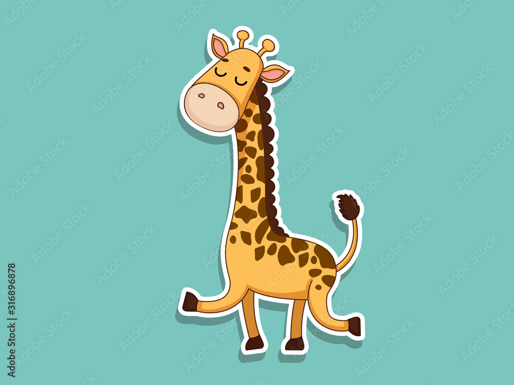 Cute Giraffe Cartoon Sticker. Kids, baby vector art illustration with ...