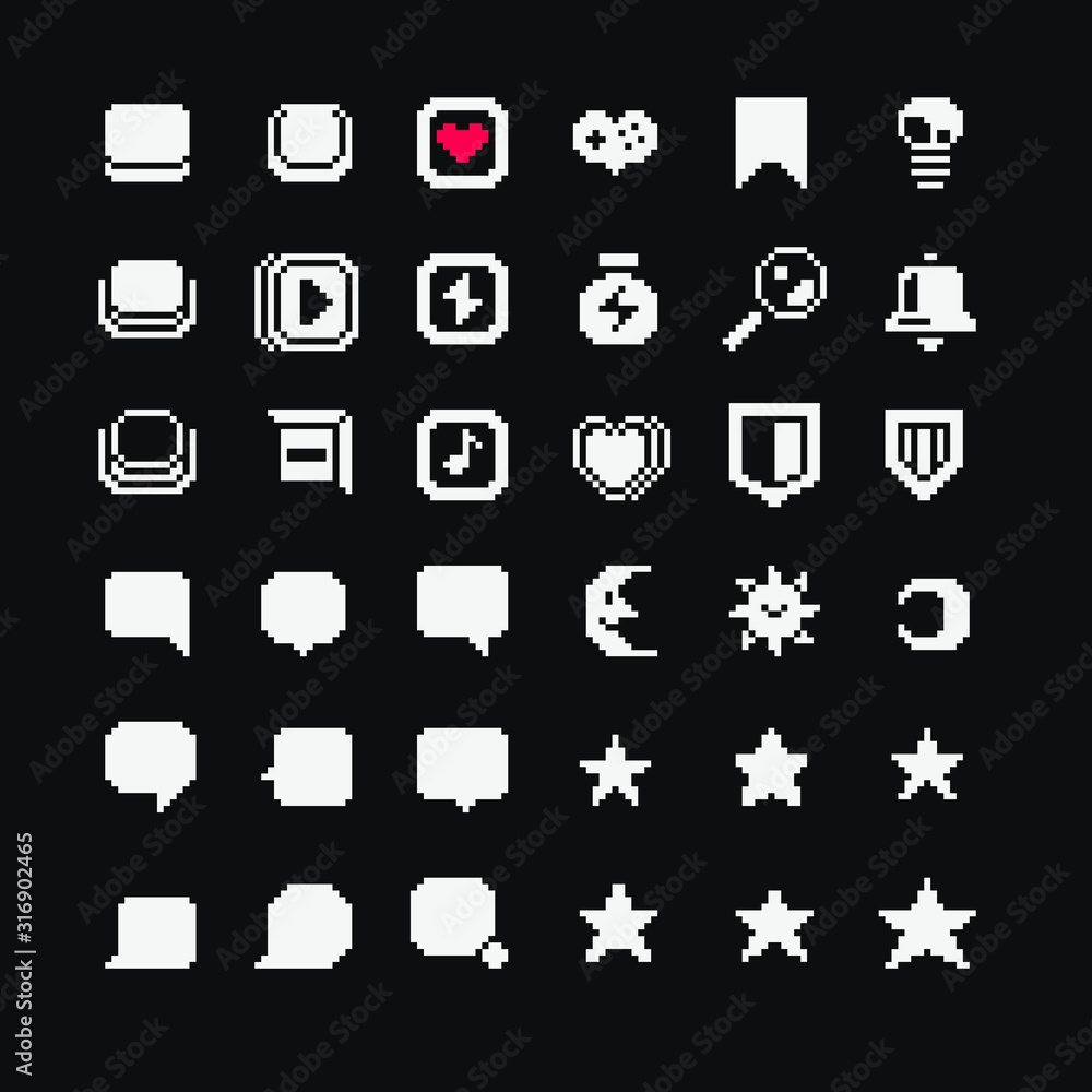 1-bit symbols icons set. Design for mobile app, logo game, sticker, web ...