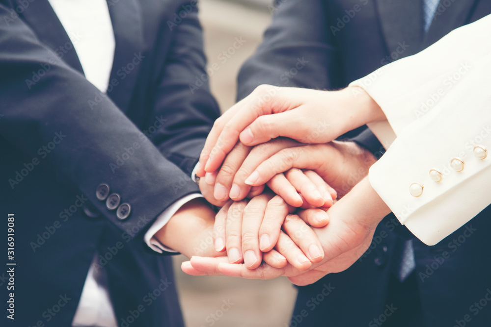 Teamwork Together Concept. Group of diversity people high five on air ...