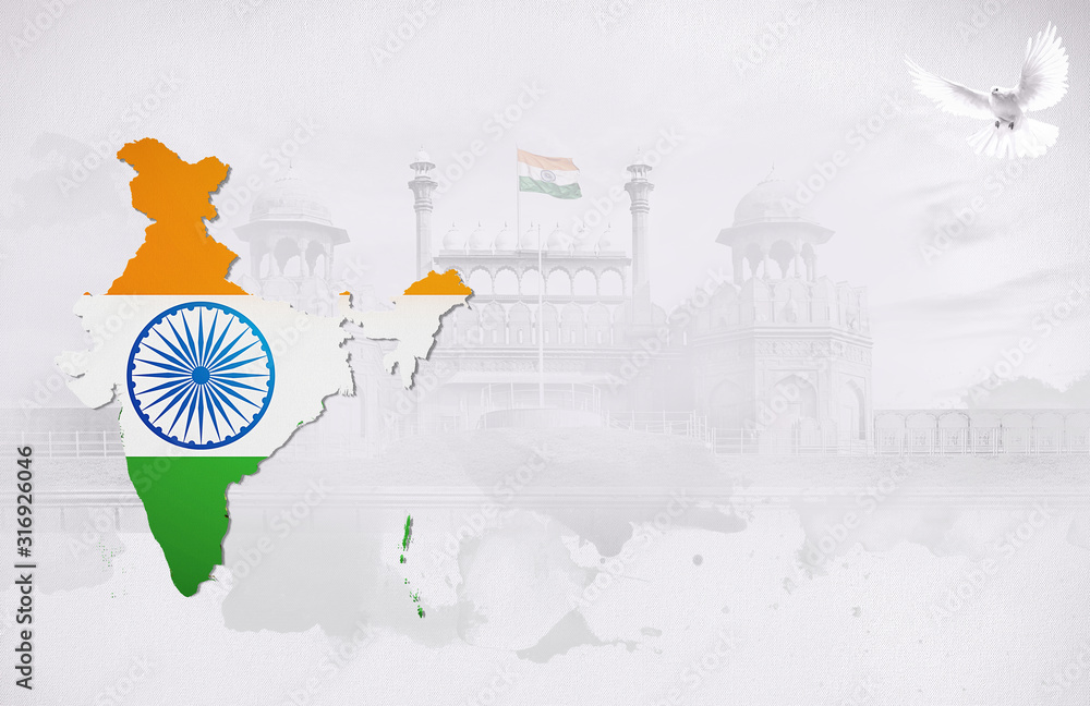 INDIA MAP WITH NATIONAL EMBLEM BACKGROUND FOR INDEPENDENCE DAY AND ...