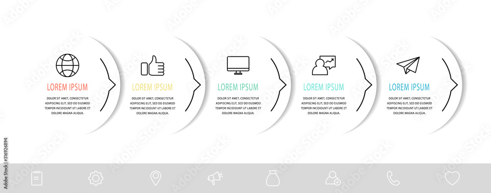 Vector infograph flat template. Shape with arrow for five diagrams ...