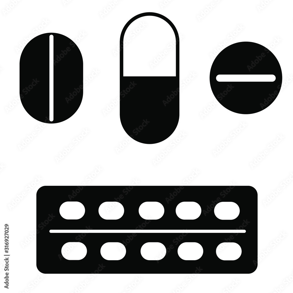 Set of pills icon vector illustration. Stock Vector | Adobe Stock