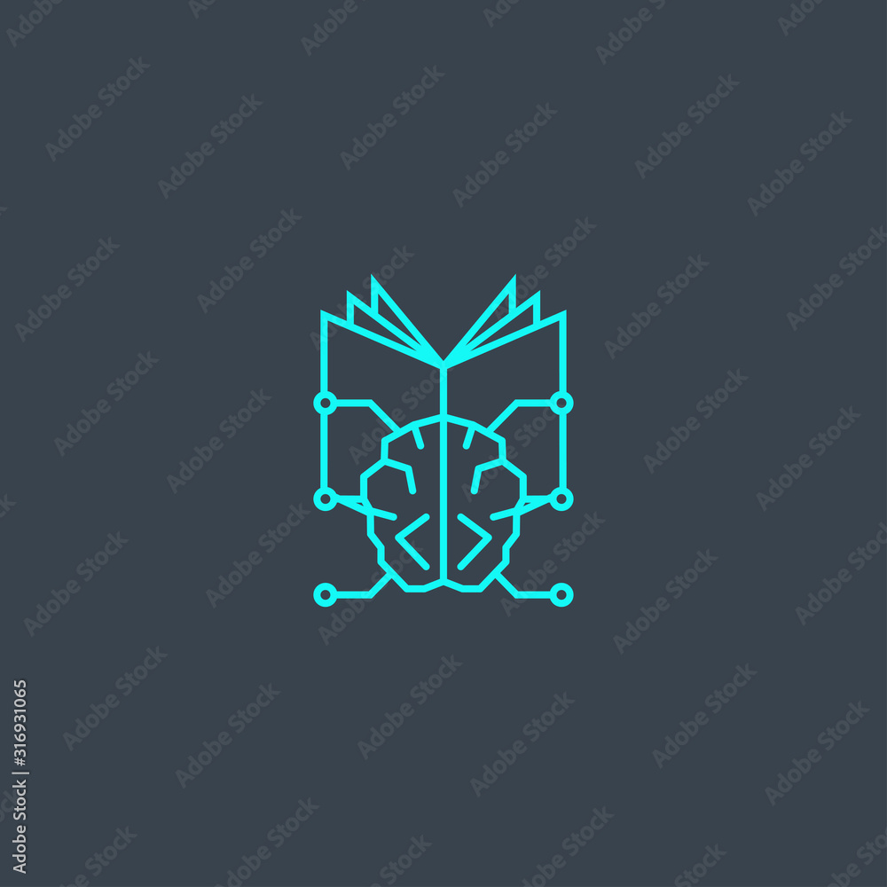 Machine learning concept blue line icon. Simple thin element on dark ...