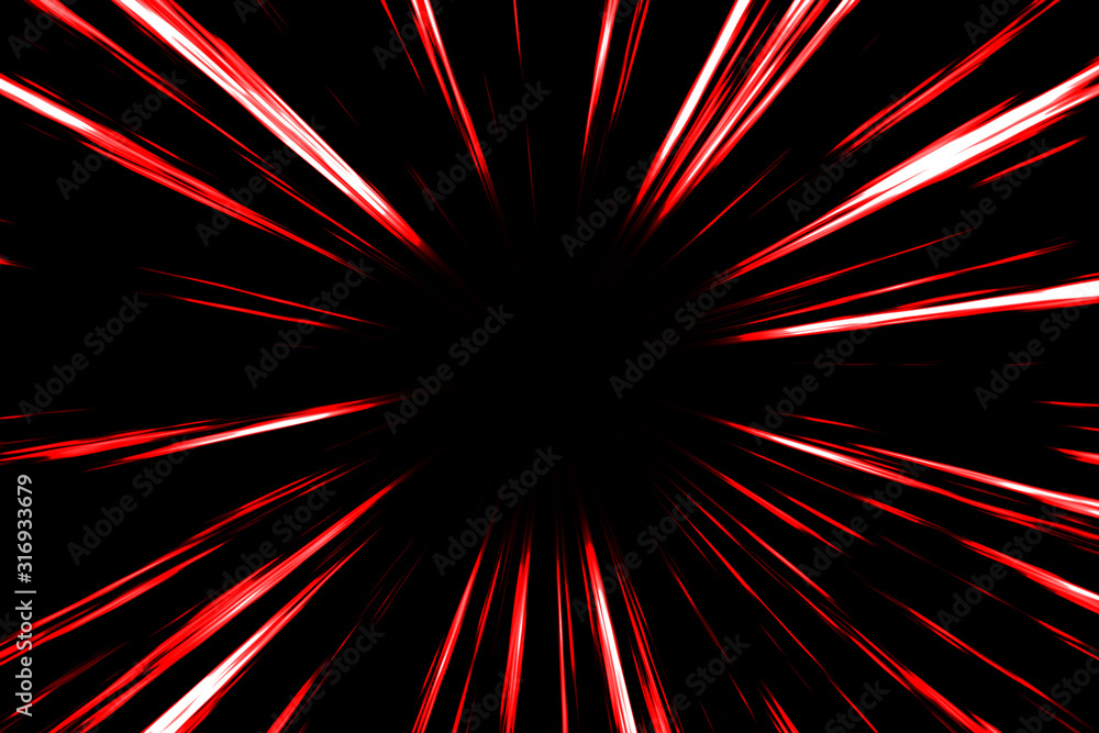 Red comic radial speed lines in black background. Action speedline ...