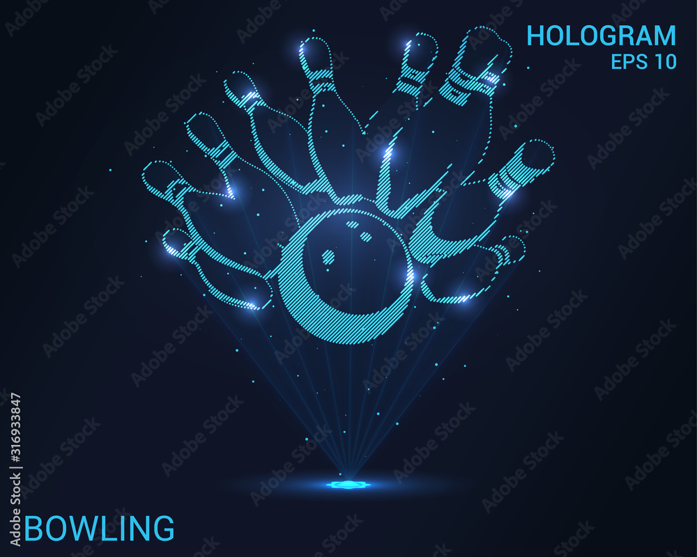 Hologram bowling. A holographic projection of bowling. Flickering ...