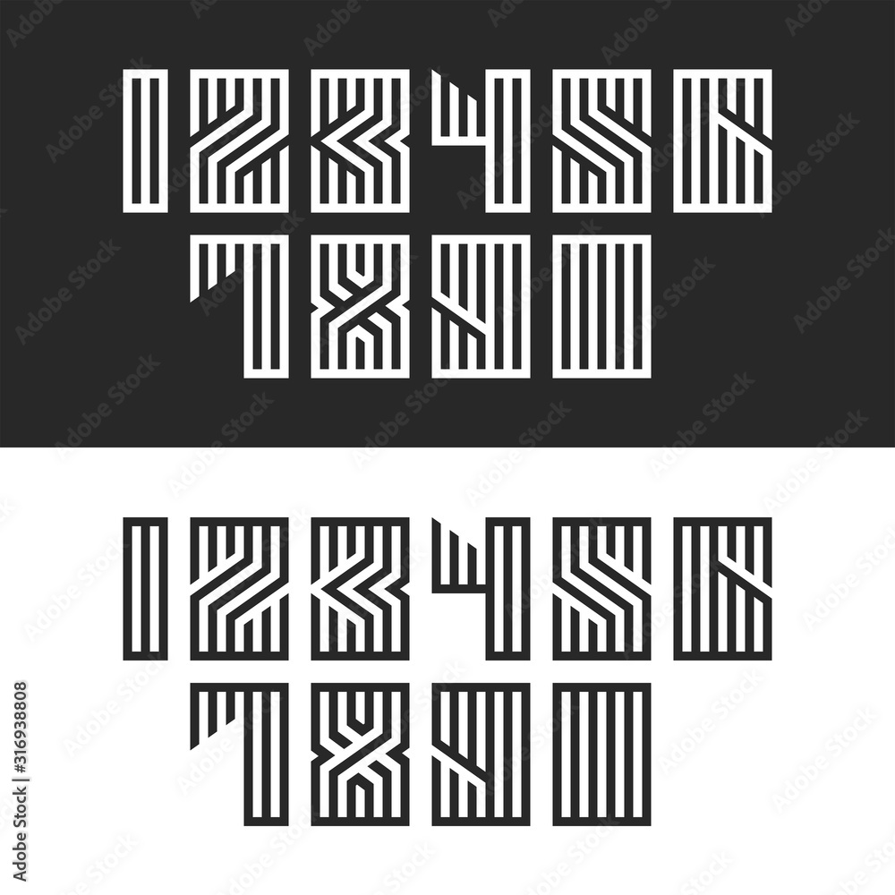 Set of numbers for modern trend monogram typography, linear calligraphy ...