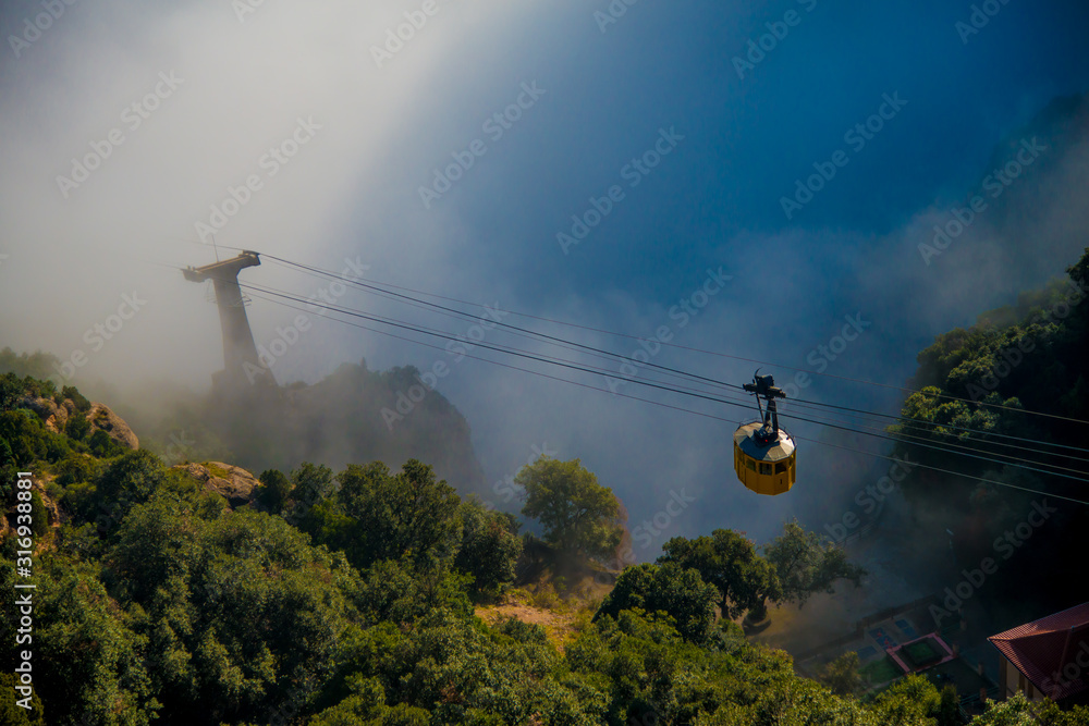BARCELONA, SPAIN - December 26, 2018: The ropeway of Montserrat in ...
