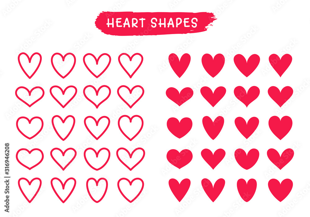 Heart line and silhouette icons isolated on white. Vector shapes. Stock ...