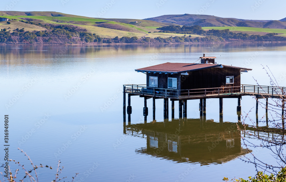 House on stilts on the shoreline of Tomales Bay, North San Francisco ...