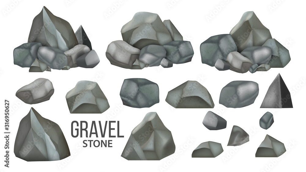 Vetor de Stone Gravel And Granite Collection Set Vector. Different ...