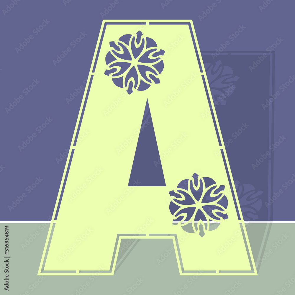 Laser cutting letter A. Woodcut vector design. Plywood lasercut gift ...