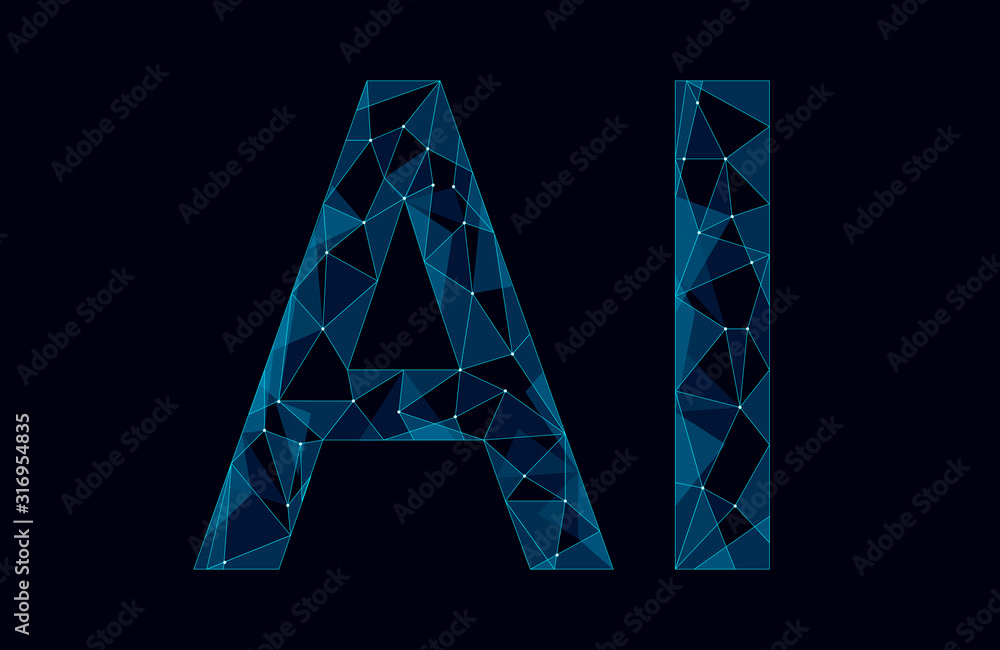 AI artificial intelligence letters 3D. Virtual assistant app geometric ...