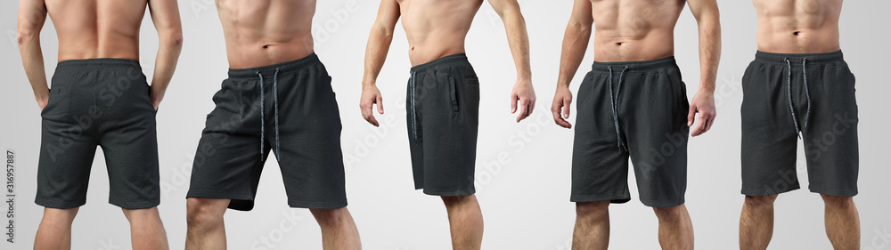 Mockup of male black shorts on a young guy for design presentation, set ...