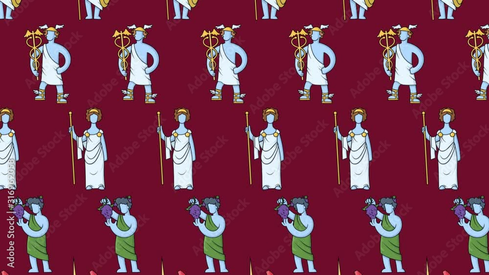 Vidéo Stock Seamless animated pattern of Ancient Greek gods moving on ...
