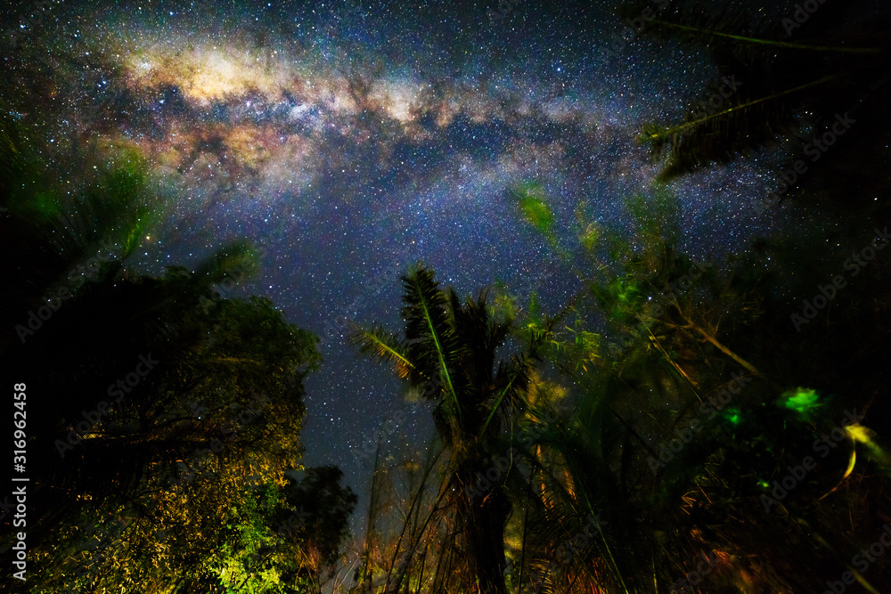 Beautiful landscape with milky way stars in the night sky over the ...