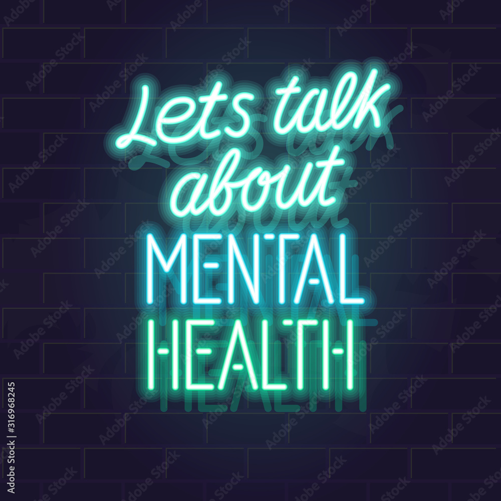 Let's talk about mental health neon typography. Isolated vector glowing ...