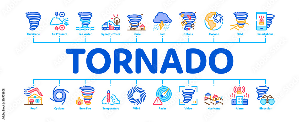 Tornado And Hurricane Minimal Infographic Web Banner Vector. Tornado ...
