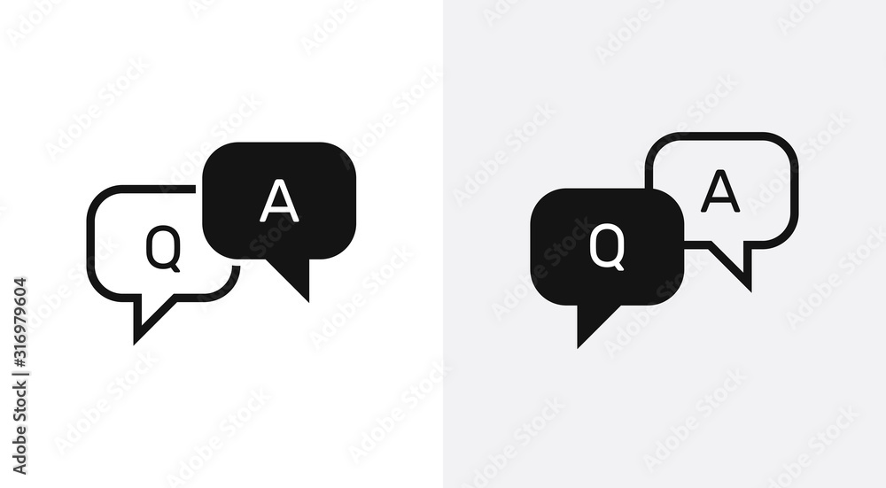 Questions and Answers flat icon vecor design. Faq speech bubble sign ...