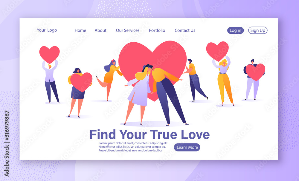 Concept of landing page on love story theme, romantic vector ...