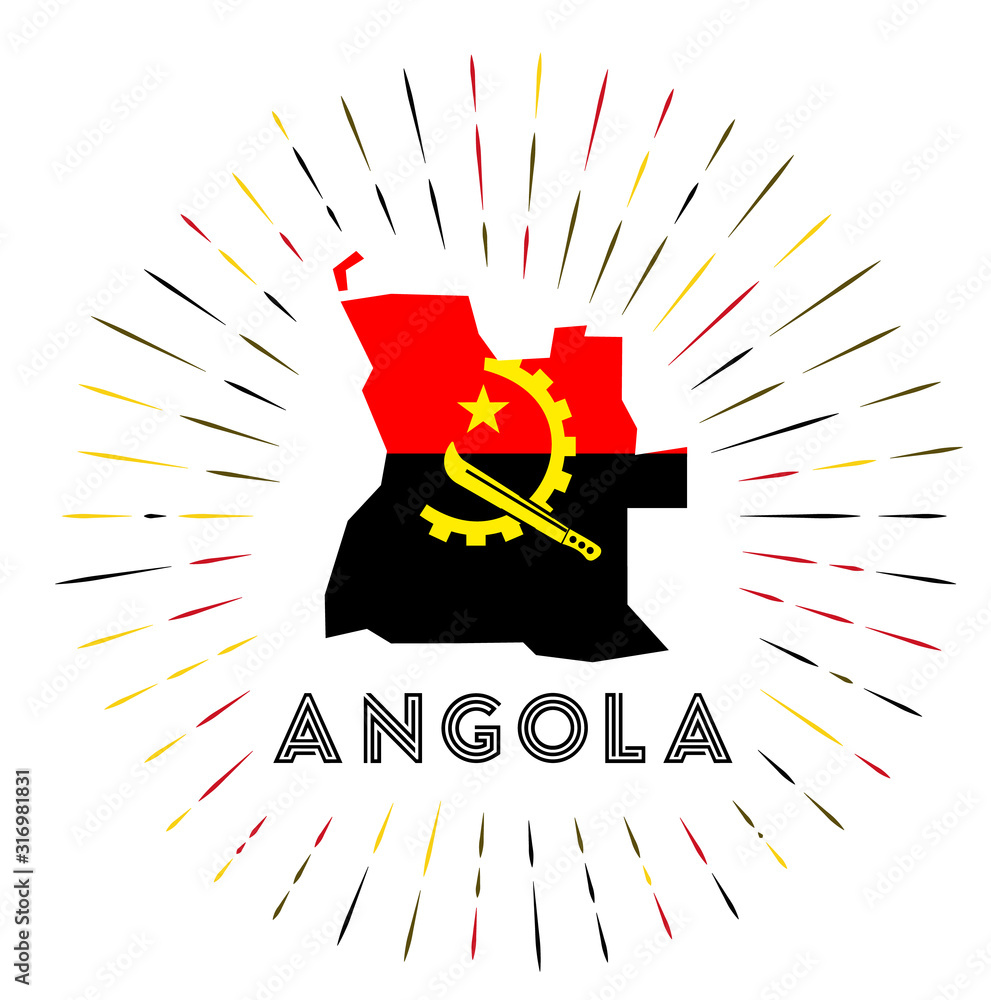 Angola sunburst badge. The country sign with map of Angola with Angolan ...