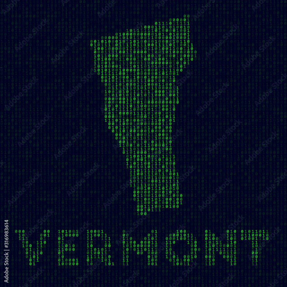Digital Vermont logo. US state symbol in hacker style. Binary code map ...