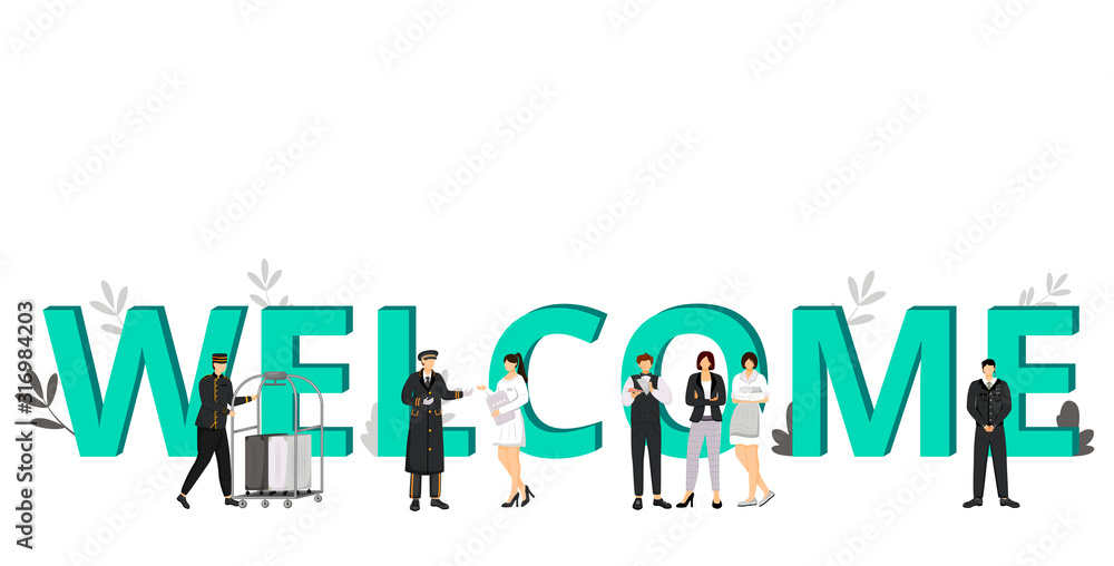 Welcome to hotel flat color vector illustration. Hospitality business ...