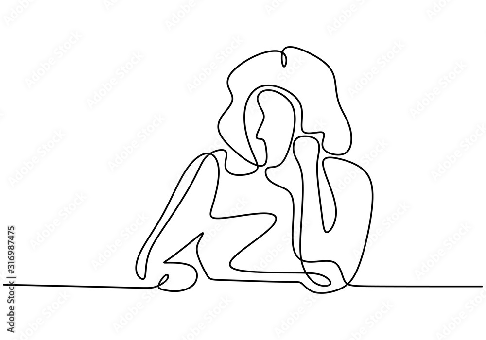 Sad girl one line drawing minimalism design. Vector illustration ...