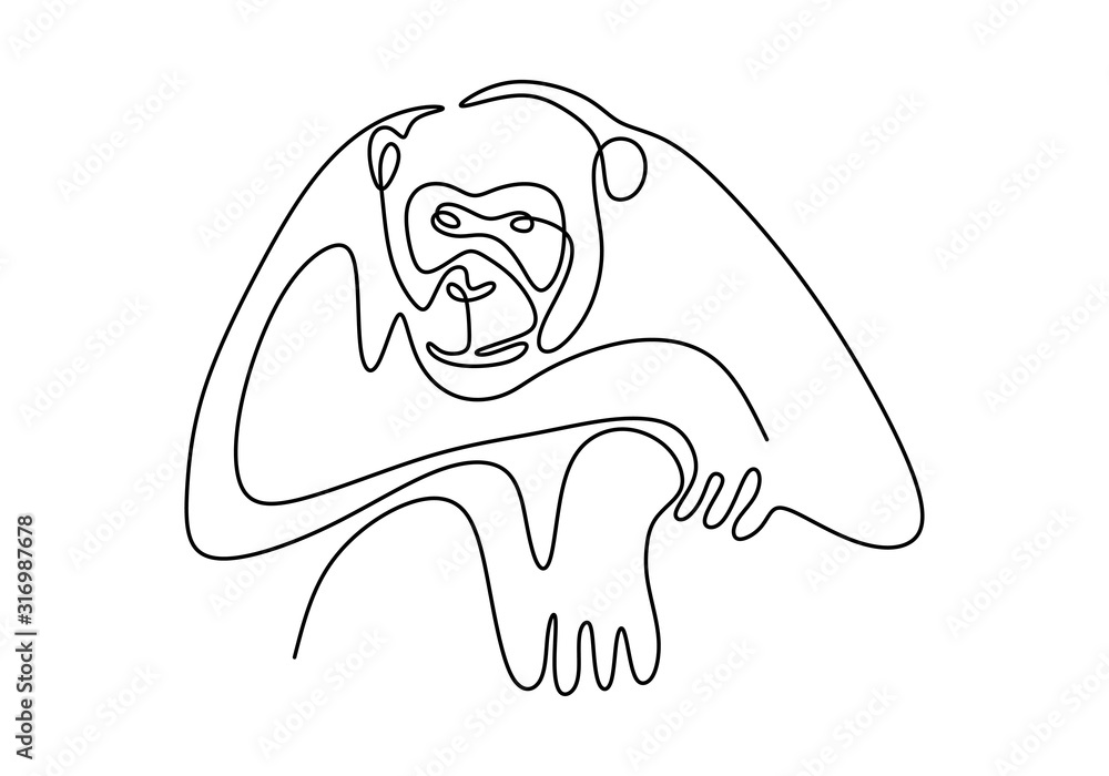 one line monkey drawing. Vector animal chimpanzee. Stock Vector | Adobe ...
