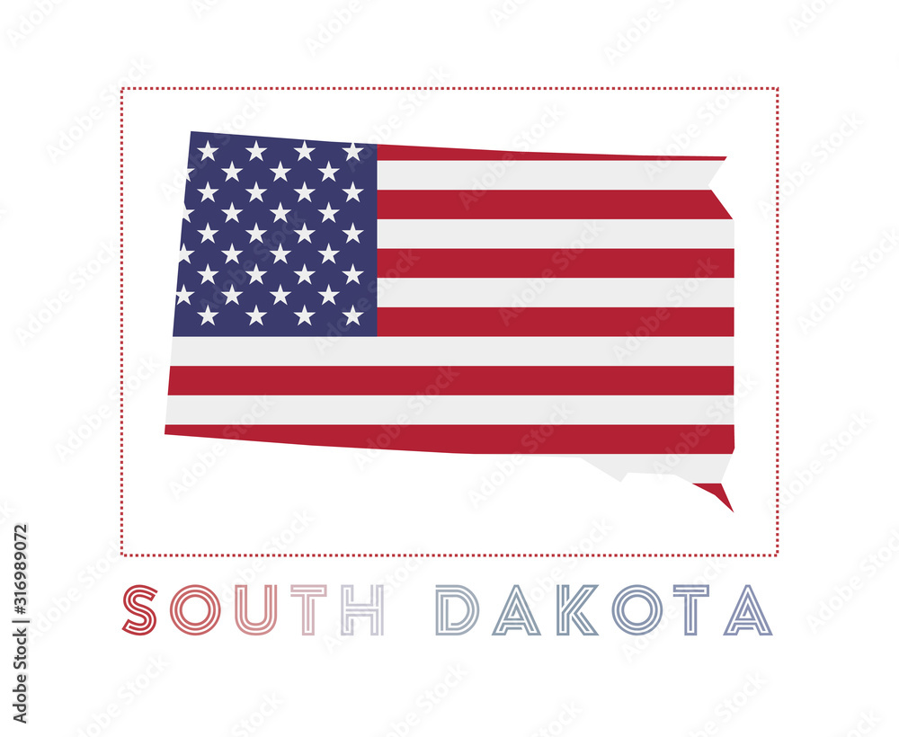 South Dakota Logo. Map of South Dakota with us state name and flag ...