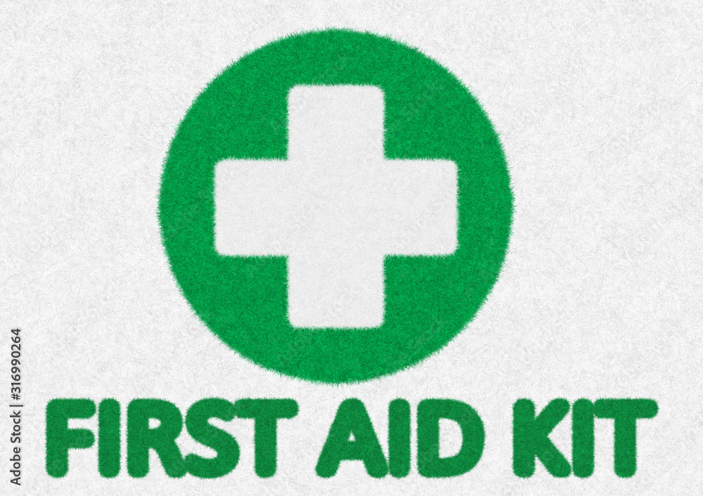 Green round with white cross First Aid Kit Sign, healthcare and ...