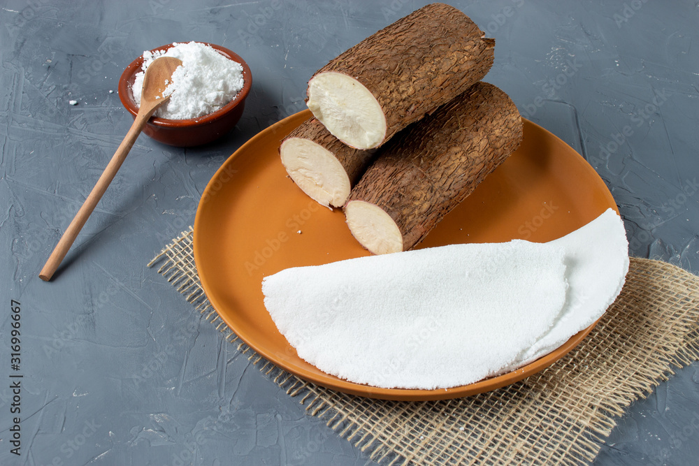 Tapioca, a traditional brazilian snack made from cassava flour. Cassava ...