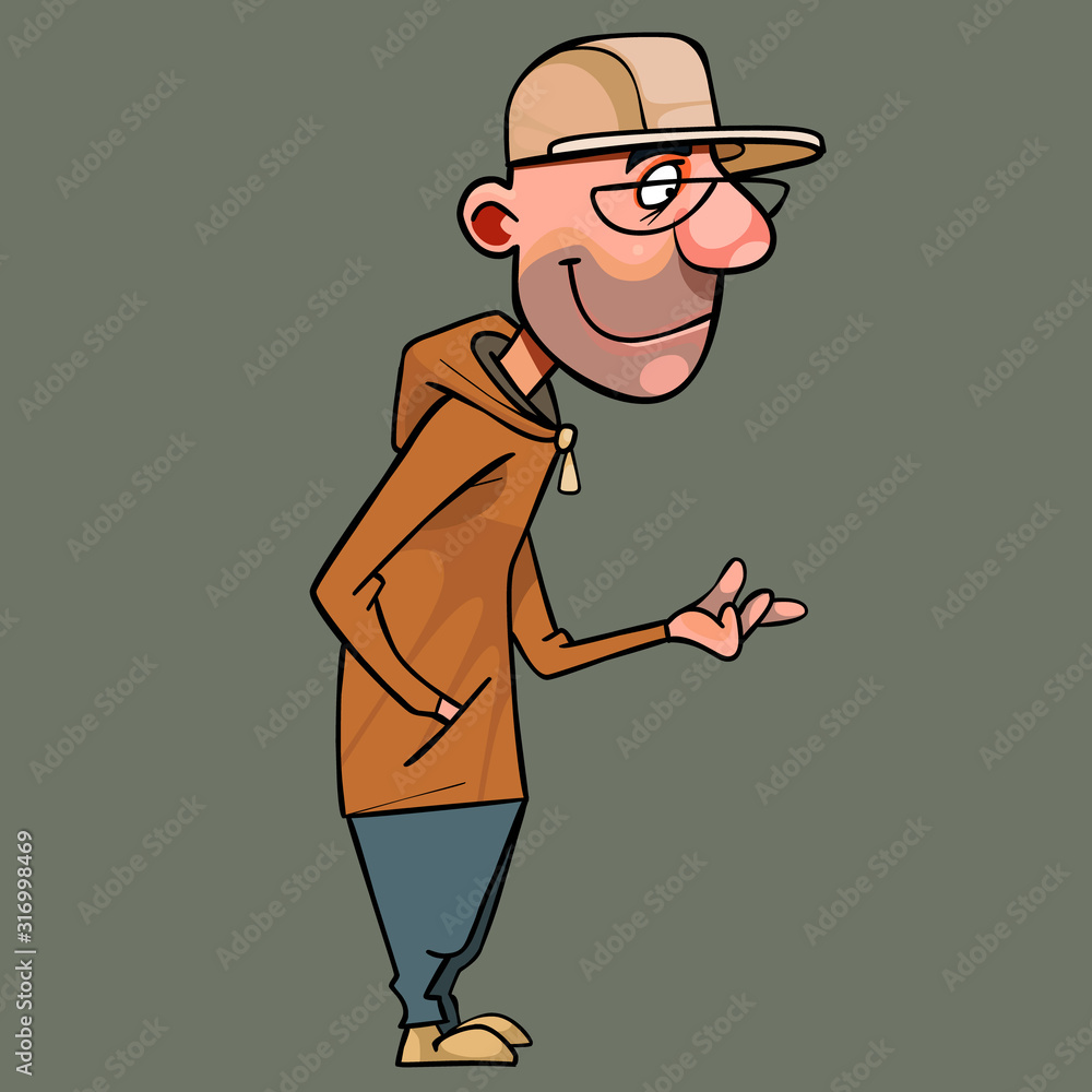 cartoon man in hoodie and baseball cap is counting on his fingers Stock ...