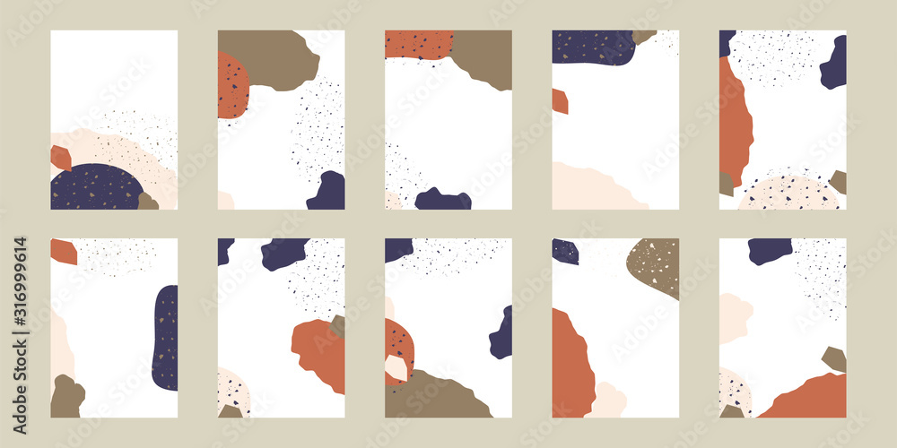 Textured abstract shapes card vector set. Terrain geo dust particles ...