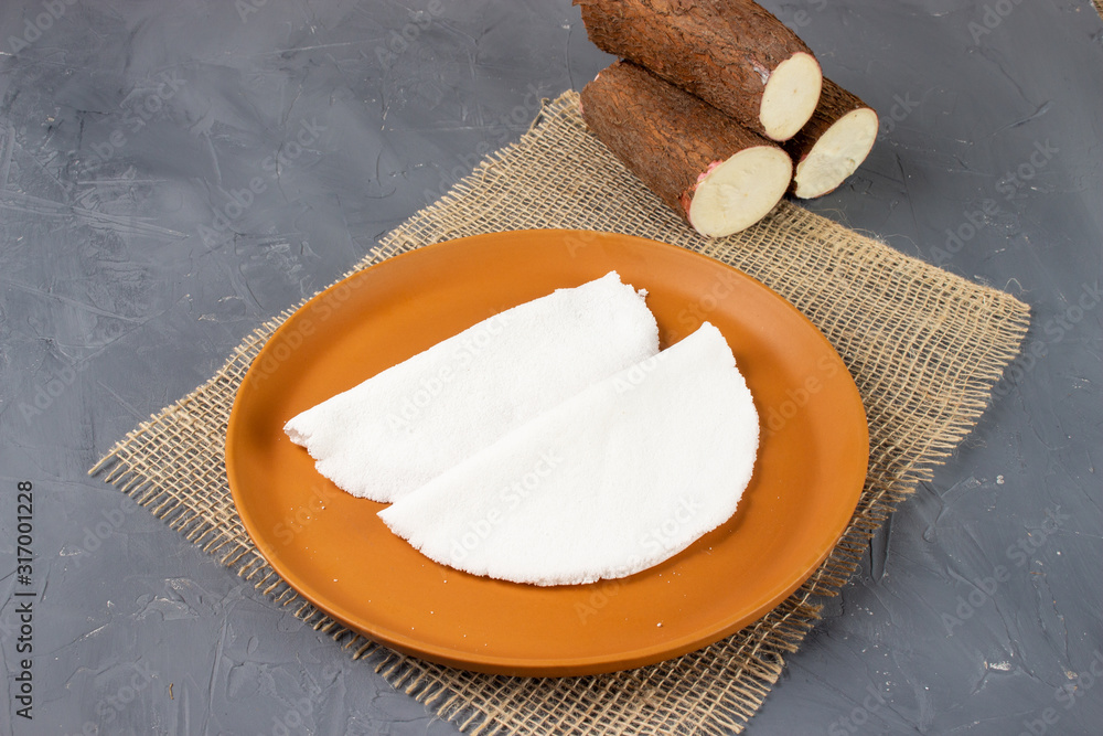 Tapioca, a traditional brazilian snack made from cassava flour. Cassava ...